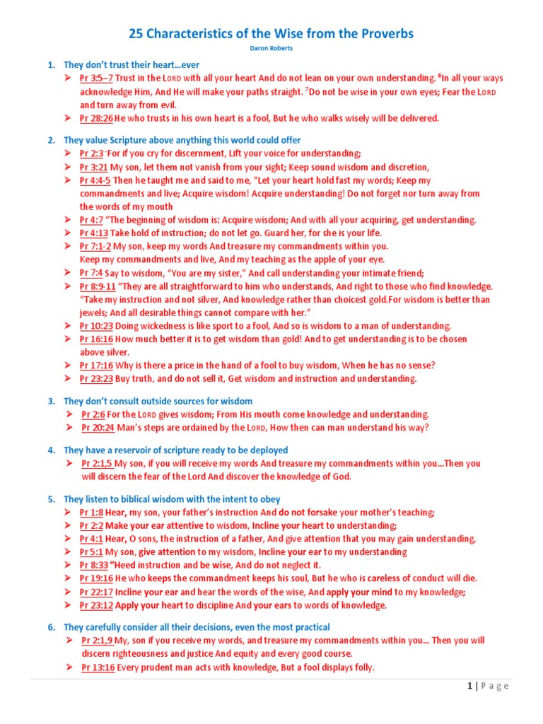 25 Characteristics of The Wise From The Proverbs: ORD ORD | PDF ...