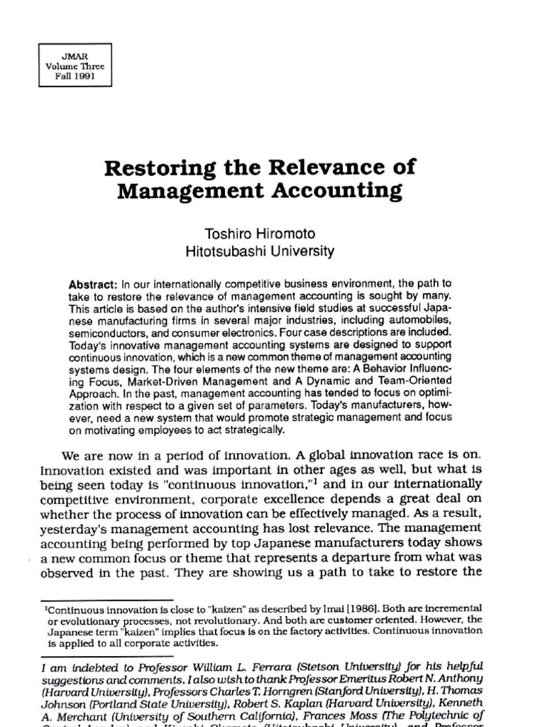 Restoring Management Accounting Relevance | PDF