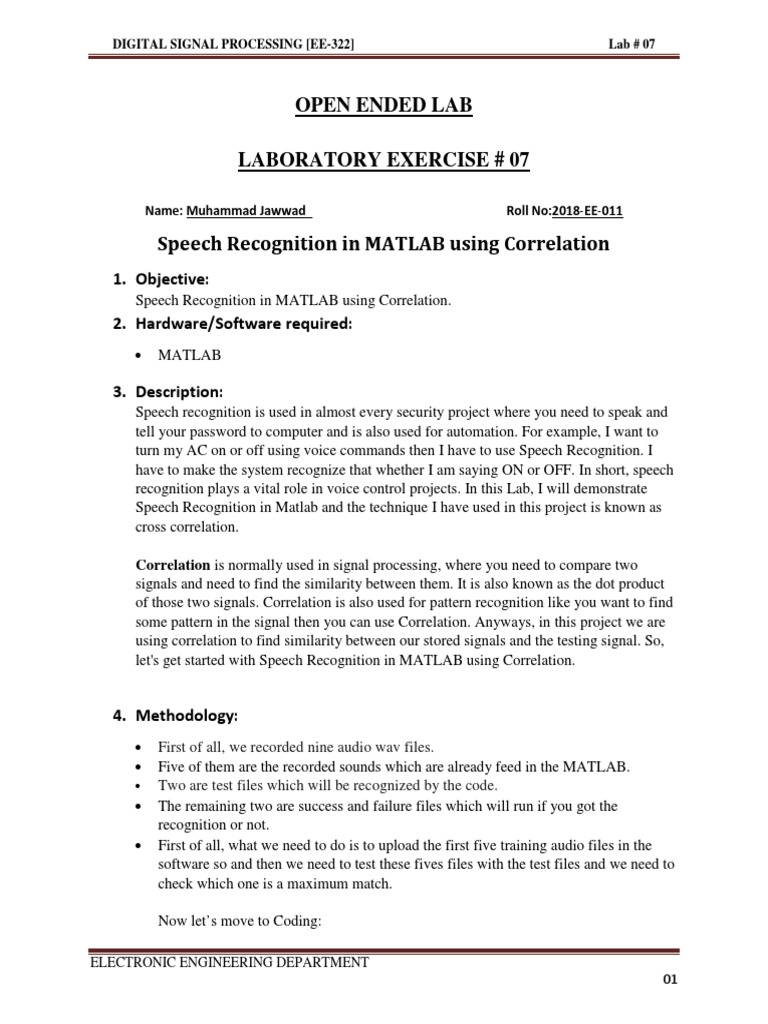Voice Recognition Project DSP On Matlab | PDF | Speech Recognition | Digital Audio