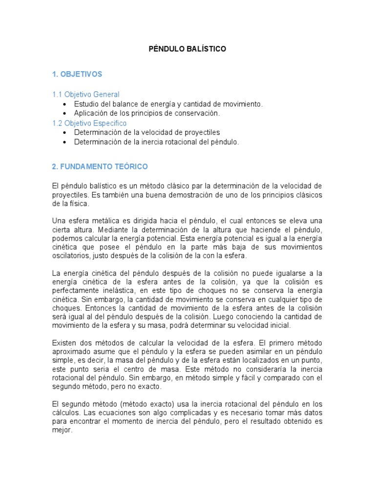 Péndulo Balístico | PDF | Péndulo | Rotación