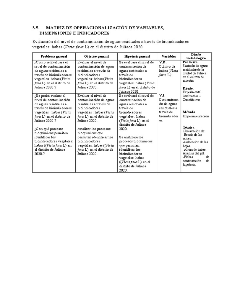 Matriz de Operacionalización de Variables 2020 | PDF | Método ...