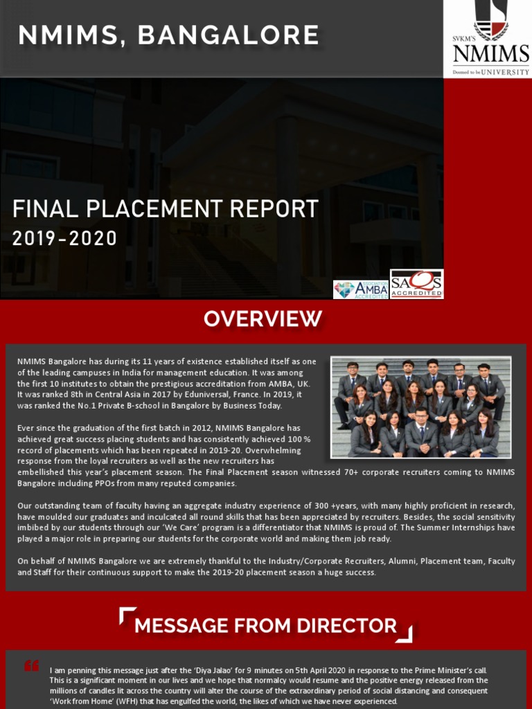 NMIMS Bangalore Placement Report 2019-20 | PDF | Analytics | Critical ...