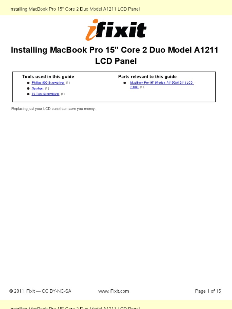 Installing MacBook Pro 15" Core 2 Duo Model A1211 LCD Panel | PDF | Electrical Connector ...