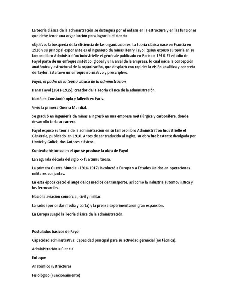 Teoría Clasica Henry Fayol | PDF | Fabricación e ingeniería | Science