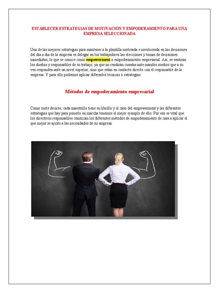 Establecer Estrategias de Motivación y Empoderamiento para Una Empresa Seleccionada | PDF ...