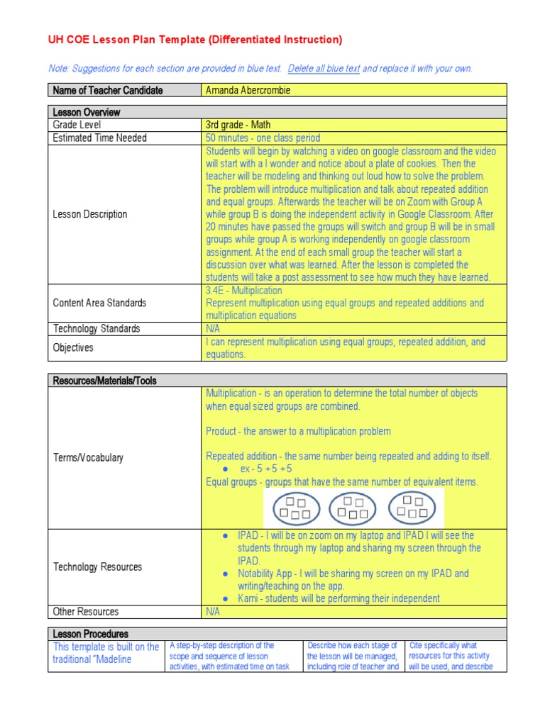 UH COE Lesson Plan Template (Differentiated Instruction) | PDF ...