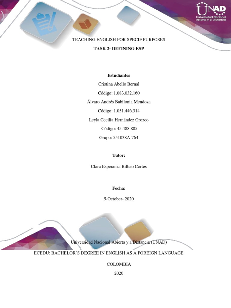 Task 2 - Defining Esp | Download Free PDF | Teachers | Learning