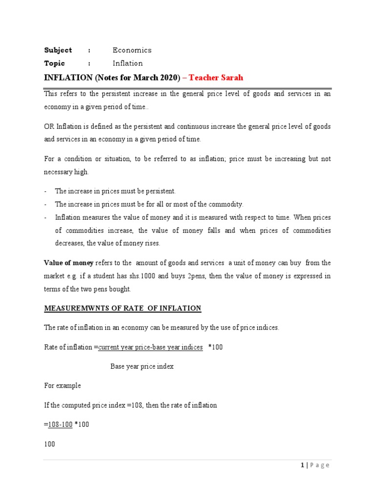 INFLATION (Notes For March 2020) : - Teacher Sarah | PDF | Money Supply ...