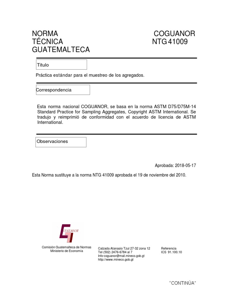 NTG 41009 ASTM D75 Prctica Estndar para El Muestreo de Los Agregados ...