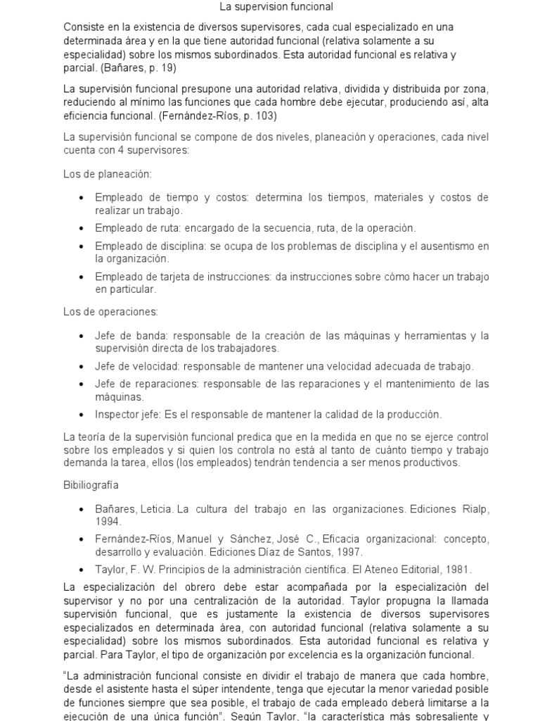 Supervisión Funcional según Taylor | PDF | Planificación | Science