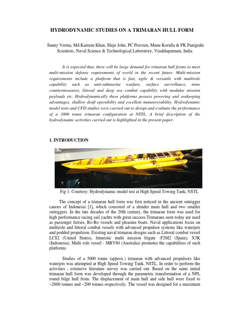 Hydrodynamic Studies On A Trimaran Hull Form | PDF | Drag (Physics ...