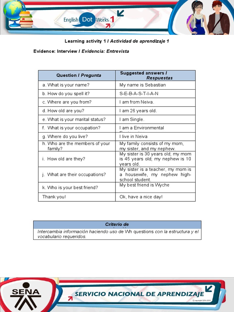 Learning Activity 1 / Actividad de Aprendizaje 1 Evidence: Interview ...