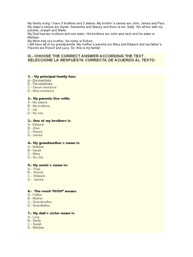 Family Structure and Quiz Questions | PDF