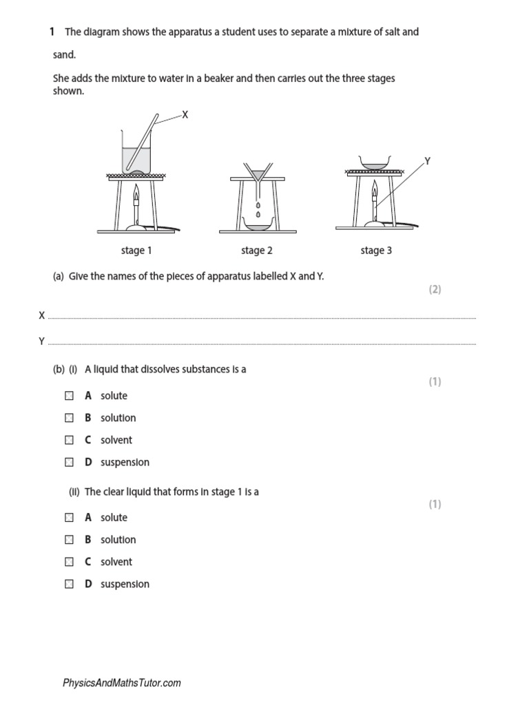 Separation Techniques Exam Questions | PDF | Solution | Chemistry