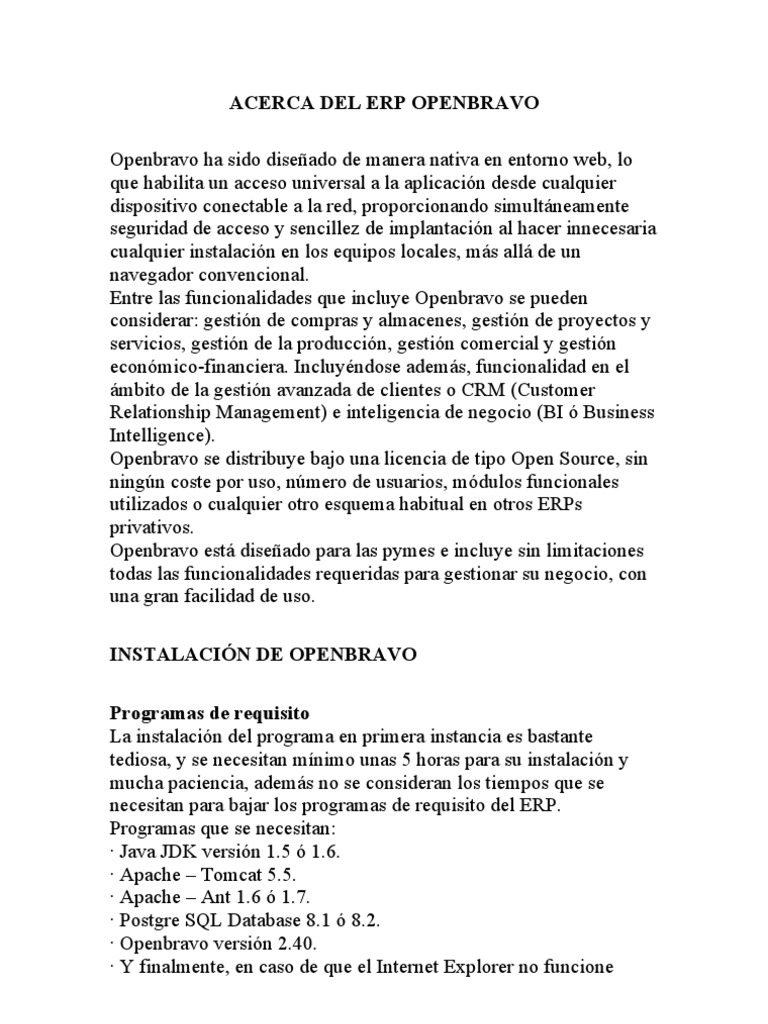 Guía de Instalación de Openbravo ERP | PDF | Planificación de recursos empresariales | Java ...
