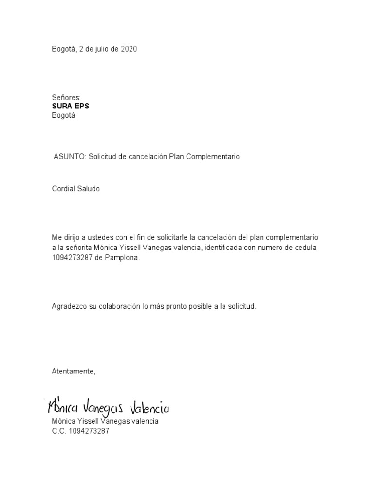 Cancelacion Plan Complementario | PDF