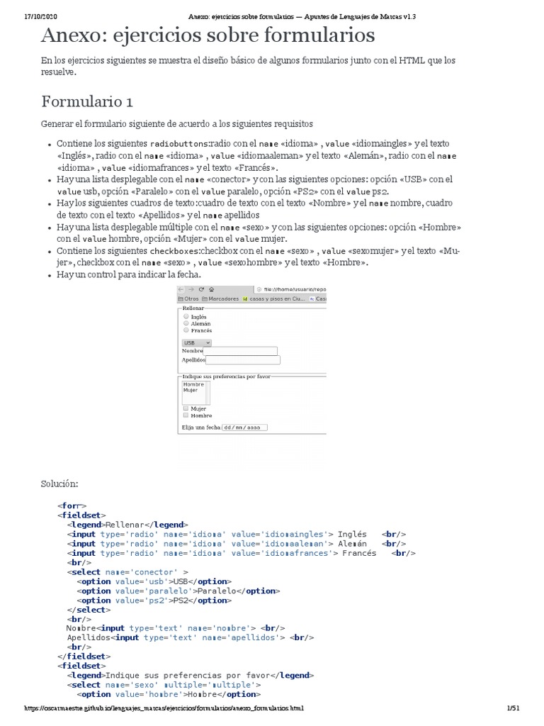 Ejercicios de Formularios HTML | PDF | Microprocesador | HTML
