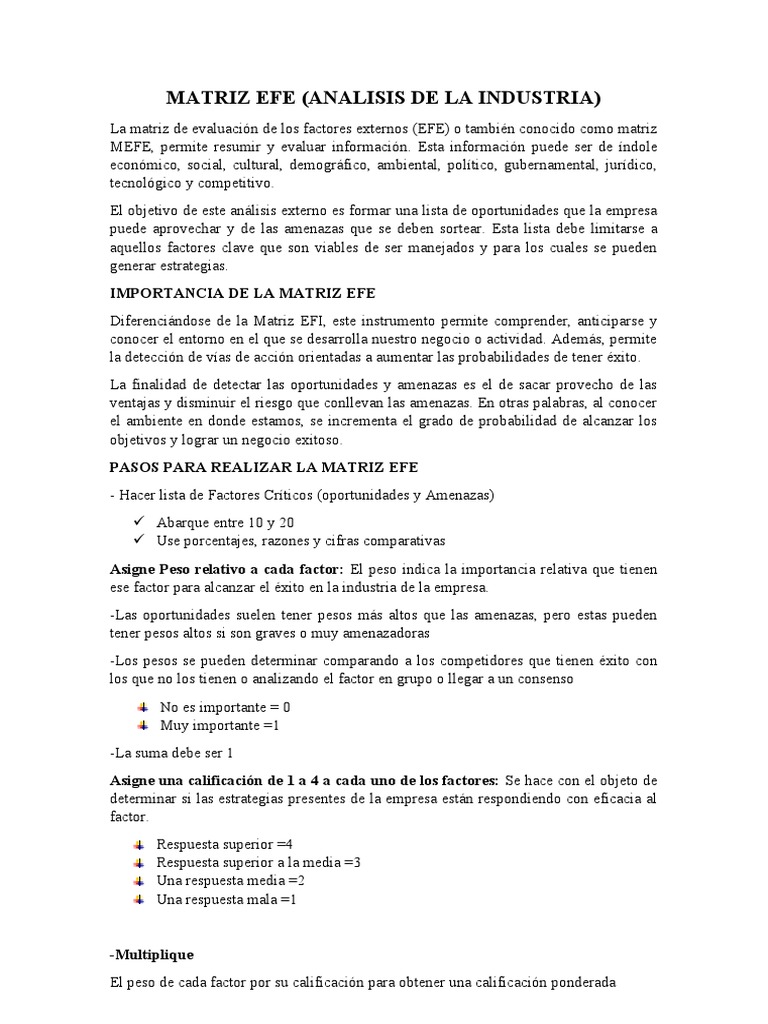 Matriz Efe y Efi | PDF | Planificación estratégica | Mercado (economía)