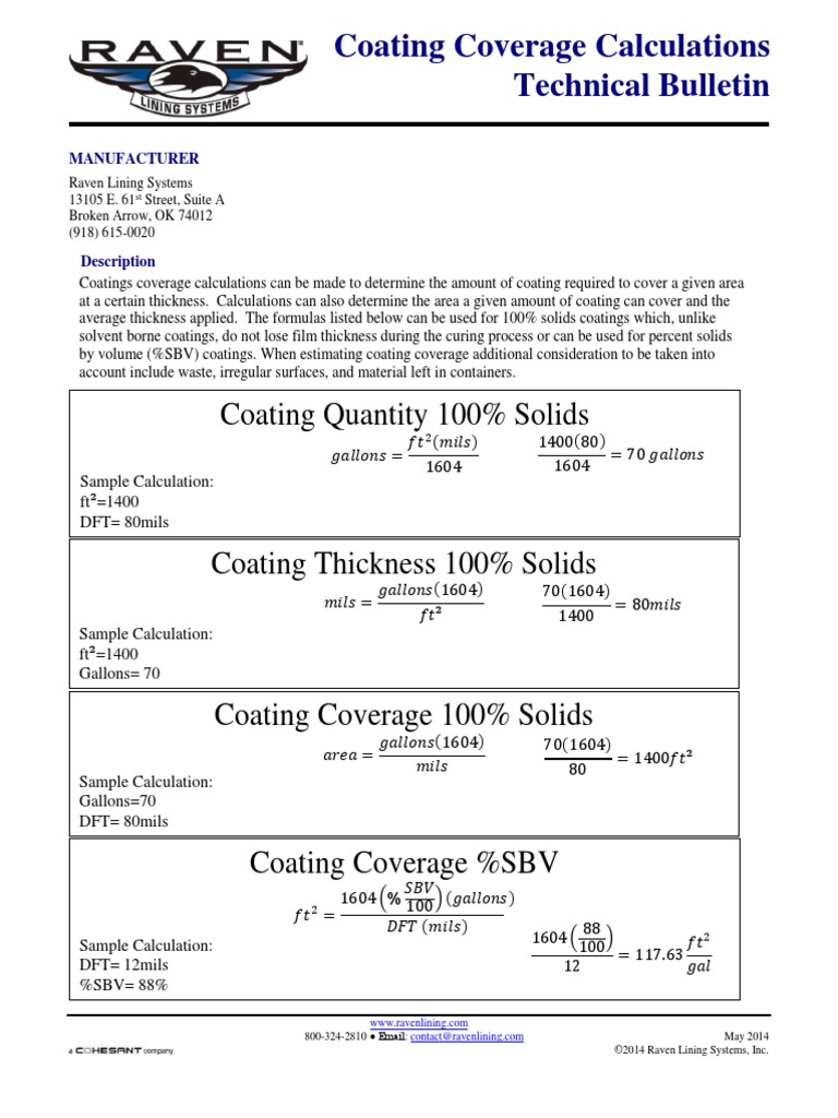 Coating Coverage Calculations 2 | PDF | Area | Chemistry