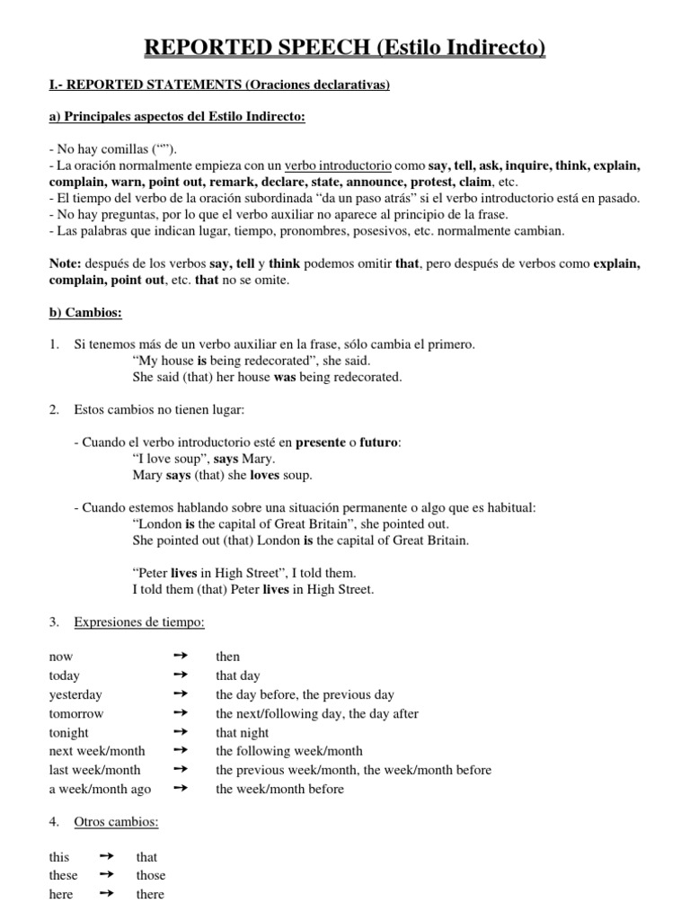 Reported Speech - Spanish | PDF | Semantic Units | Language Mechanics