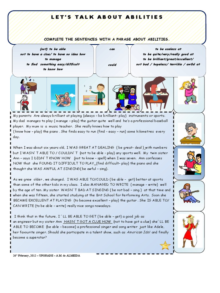 Let'S Talk About Abilities: Complete The Sentences With A Phrase About ...