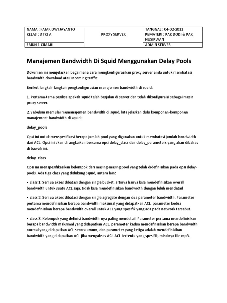 Manajemen Bandwidth Di Squid Menggunakan Delay Pools | PDF
