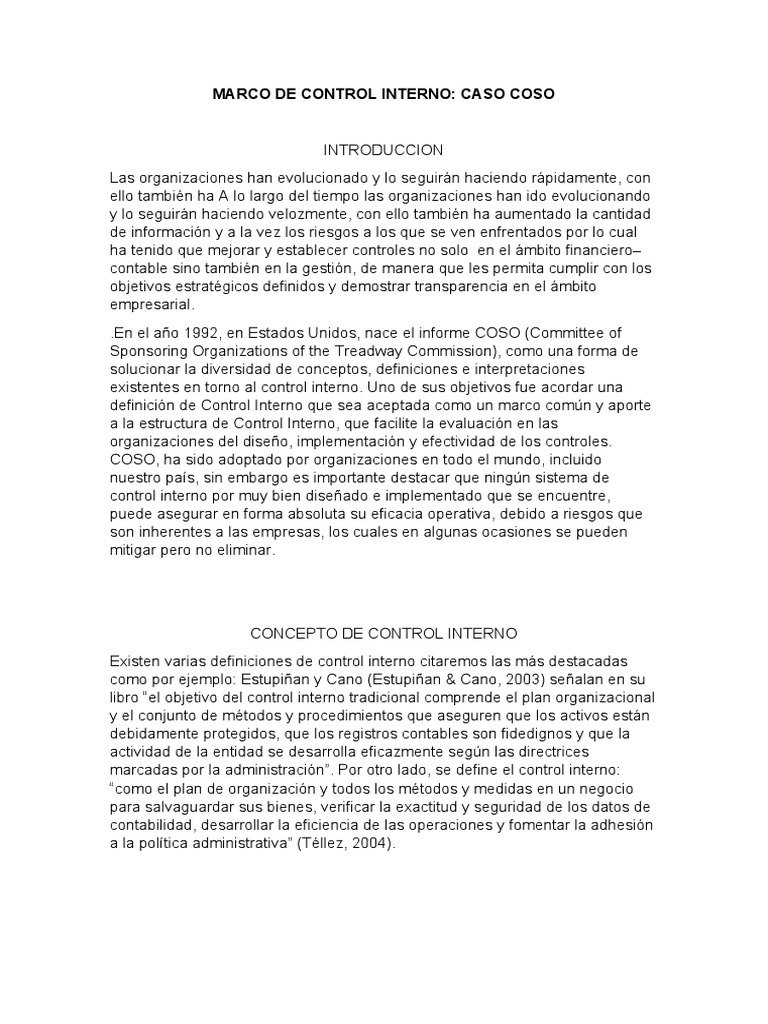 Informe Coso | PDF | Toma de decisiones | Evaluación