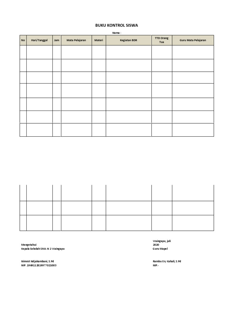 Buku Kontrol Siswa PDF | PDF