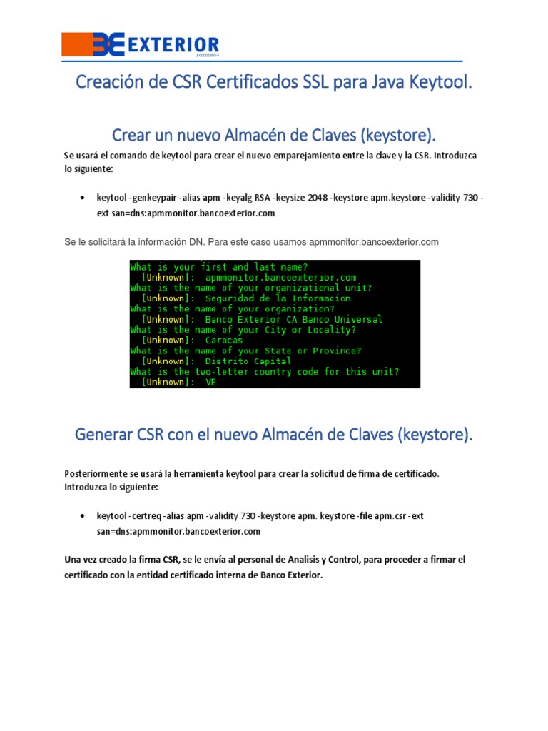 Creación de CSR Certificados SSL para Java Keytool | PDF