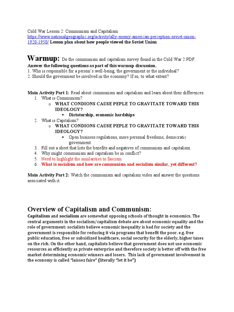 Cold War Lesson 2 - Day 1 Communism and Capitalism | PDF | Capitalism ...