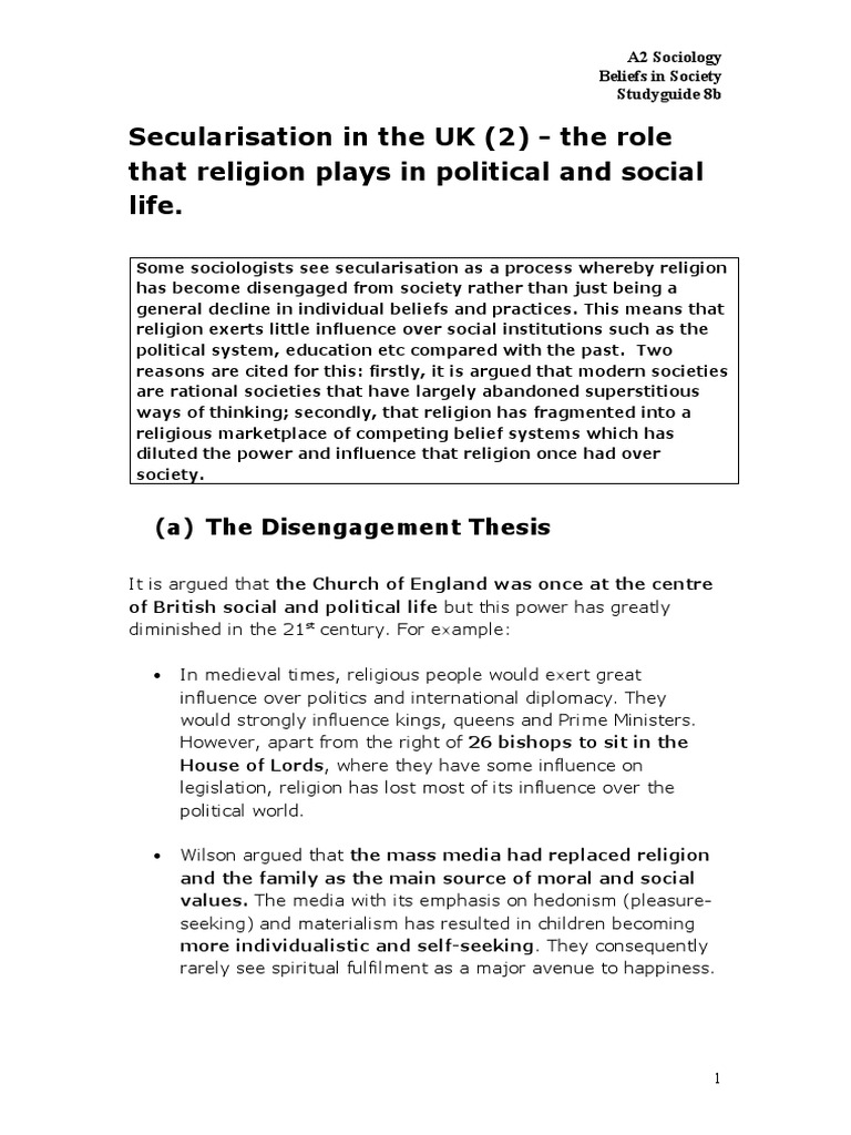 Secularisation in The UK (2) - The Role That Religion Plays in ...