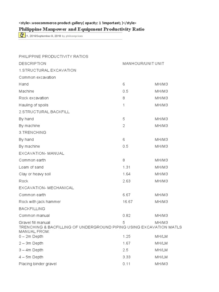 Manpower and Equipment Productivity Ratio | Download Free PDF | Framing ...
