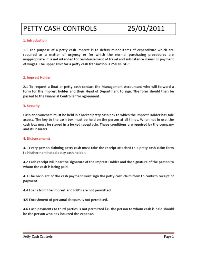 Petty Cash Control | PDF | Payments | Receipt