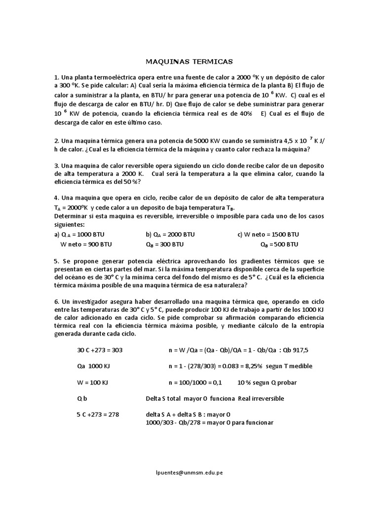 Eficiencia y Flujos en Máquinas Térmicas | PDF | Temperatura | Calor