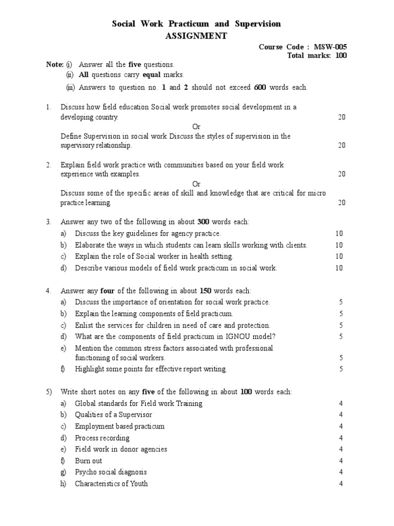 Social Work Practicum and Supervision Assignment | PDF | Community ...
