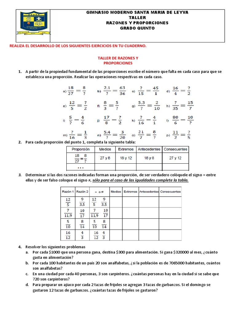 Taller de Razones y Proporciones | PDF