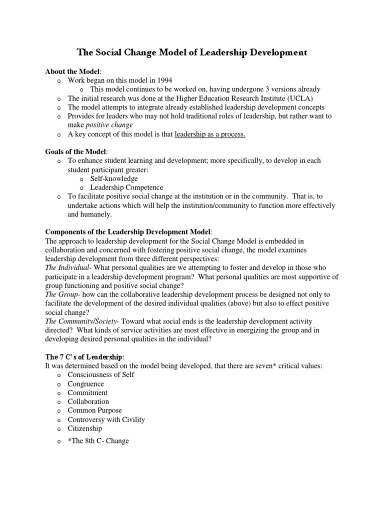 2 Social Change Model of Leadership Development PDF | PDF | Self ...