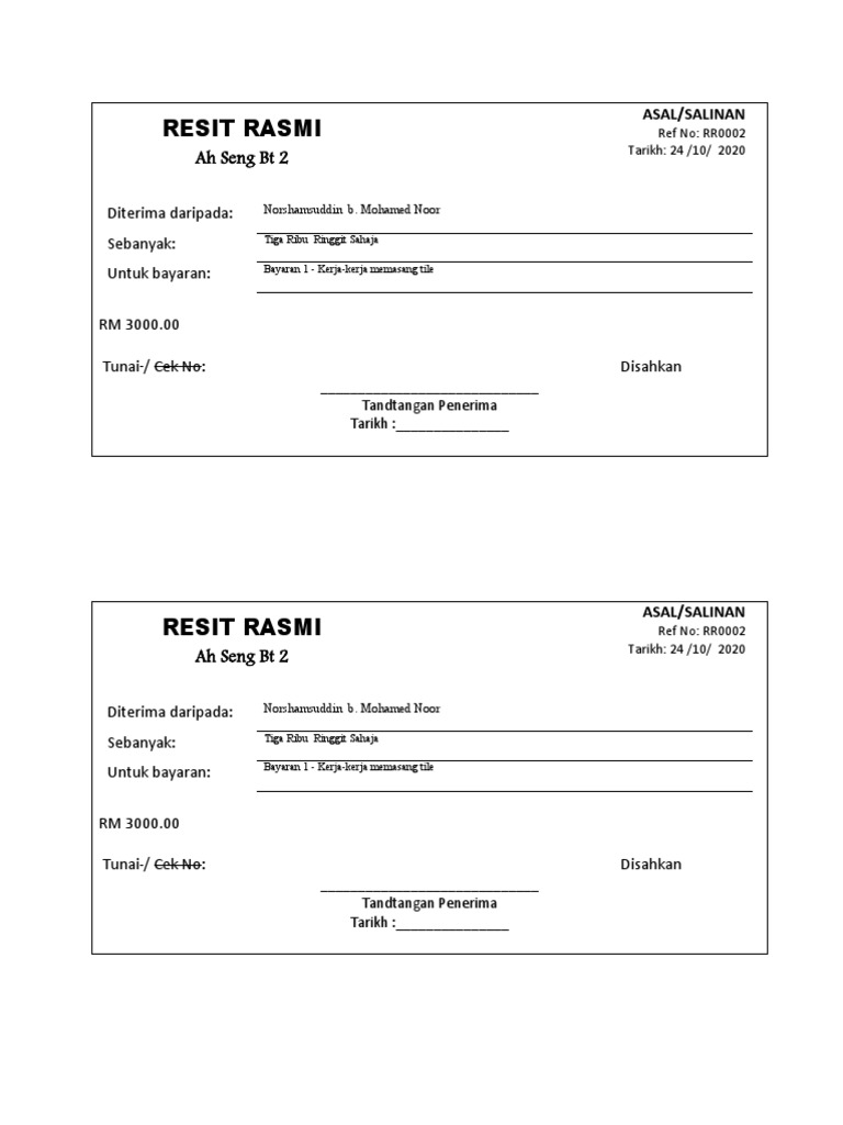 contoh resit rasmi - Dave Ortega