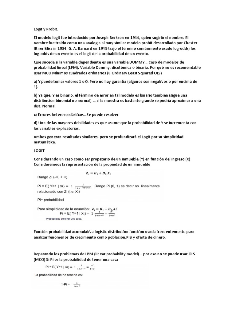 Modelos Logit y Probit: Comparativa | PDF | Distribución normal | Regresión logística