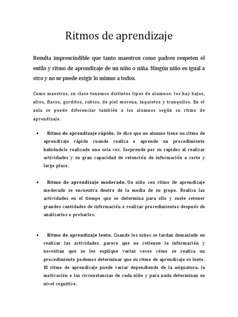 Ritmos de Aprendizaje | PDF