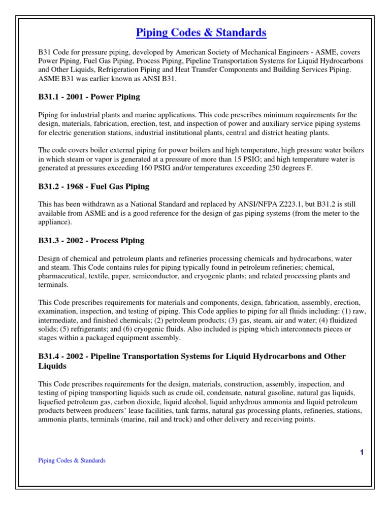 Piping Codes & Standards | PDF | Pipe (Fluid Conveyance) | Natural Gas