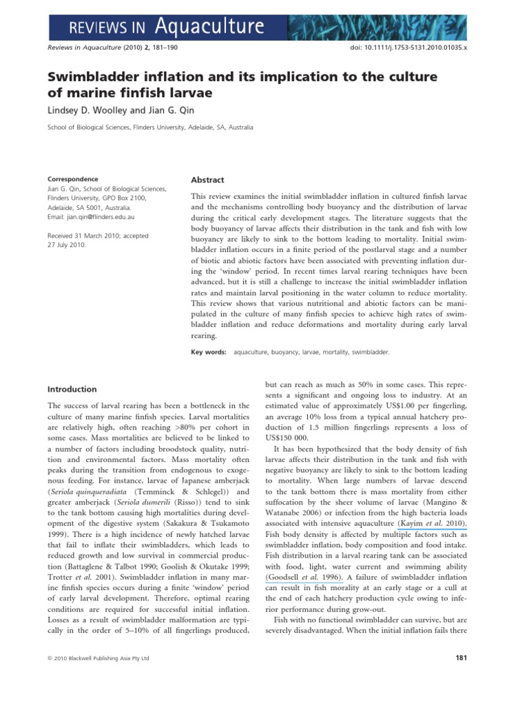 Swimbladder Inflation in Finfish Larvae | PDF | Fish | Aquaculture