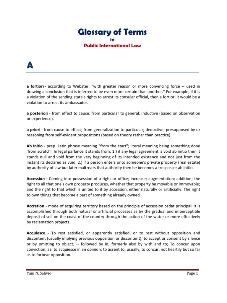 Glossary of Terms in Public International Law | PDF | Sovereign State ...