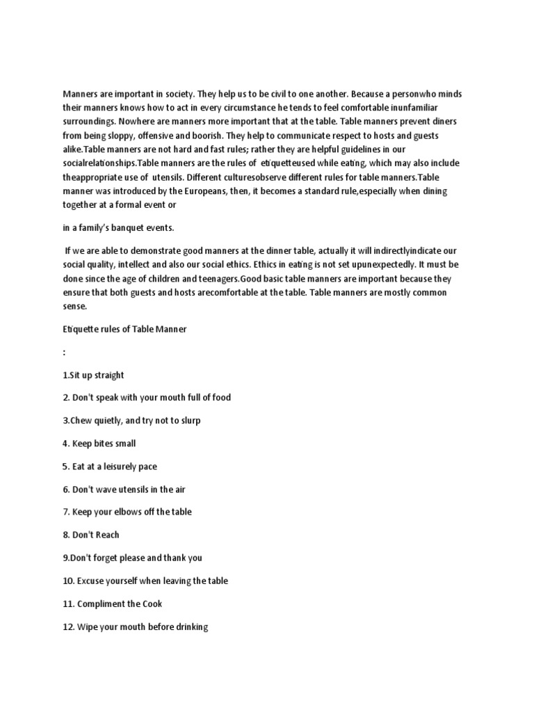 Materi Table Manner | PDF | Eating Behaviors Of Humans | Food And Drink
