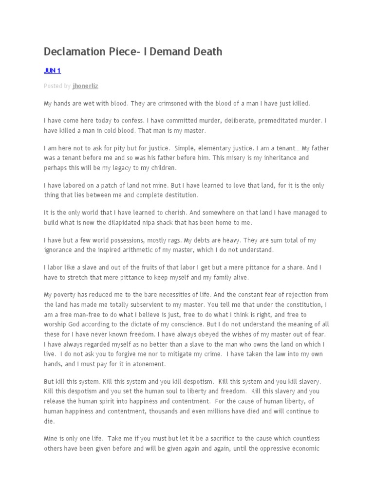 Declamation Piece-I Demand Death: Jhonerliz | PDF | Judas Iscariot ...