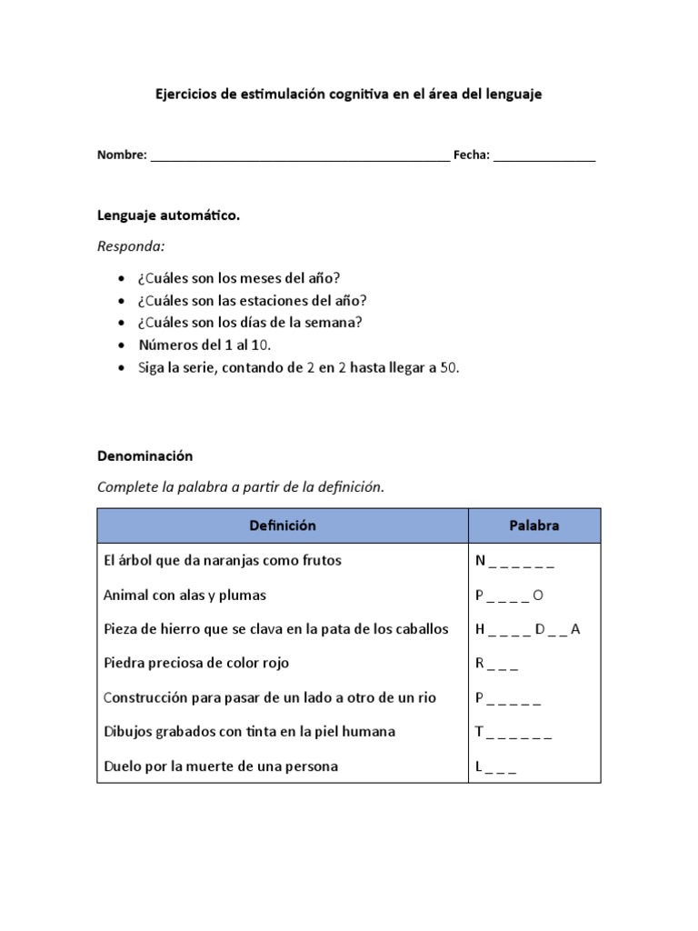 Ejercicios de Estimulación Cognitiva en El Área Del Lenguaje | PDF