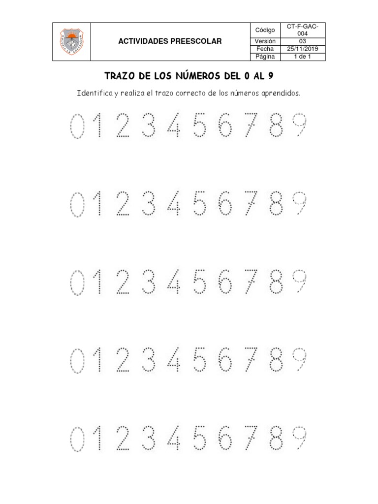 Actividad Matemáticas (Trazo de Los Números Del 0 Al 9) PDF | PDF