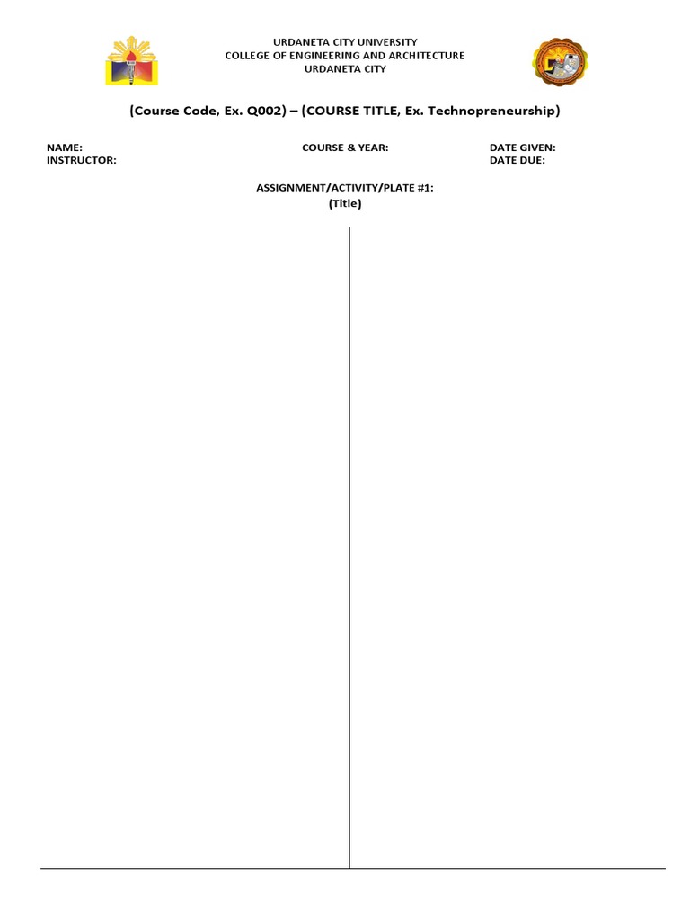 (Course Code, Ex. Q002) - (COURSE TITLE, Ex. Technopreneurship) | PDF ...