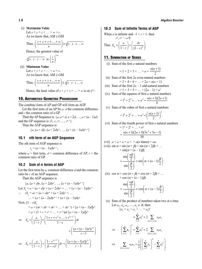 10.3 Sum of Infinite Terms of AGP: Algebra Booster | Download Free PDF ...