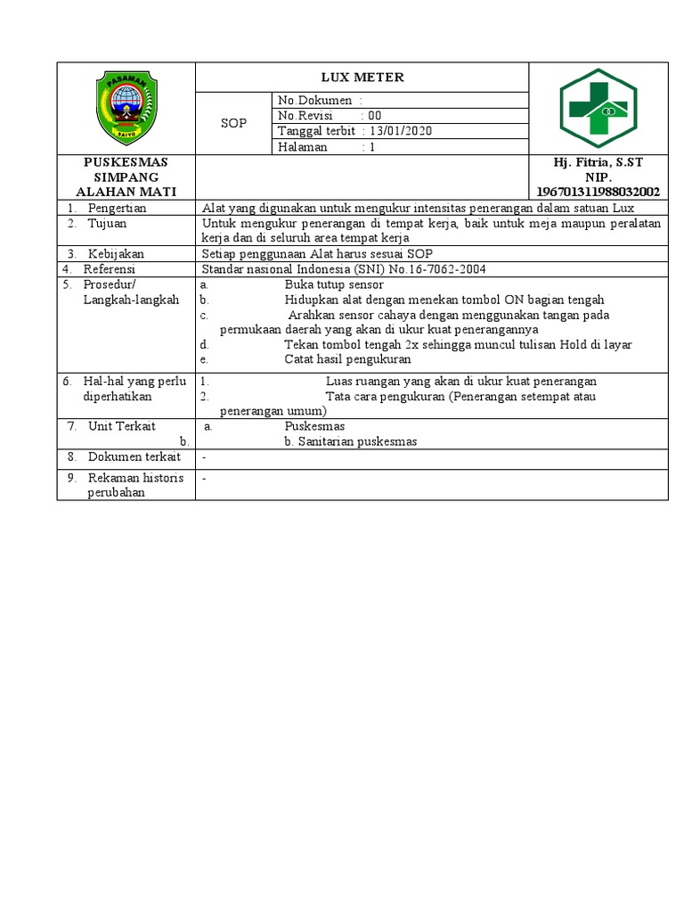 SOP Penggunaan LUX METER | PDF